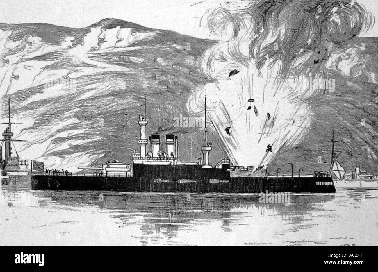 An illustration by Charles Edwin Fripp depicting the turret explosion ...