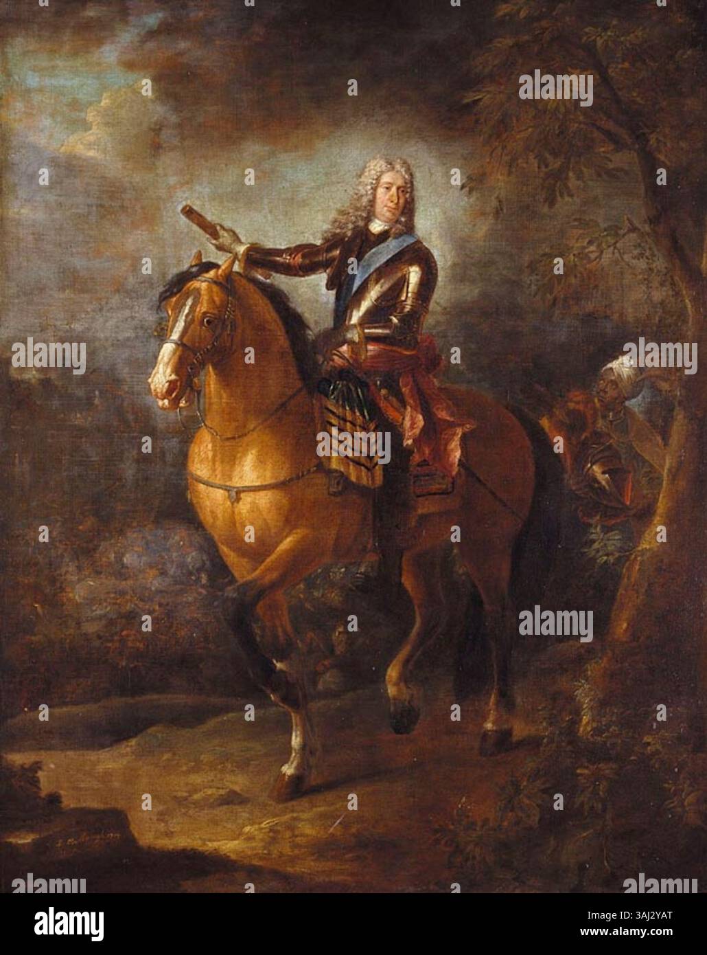 A portrait in the style of Pieter van Bloemen, depicting a man on ...