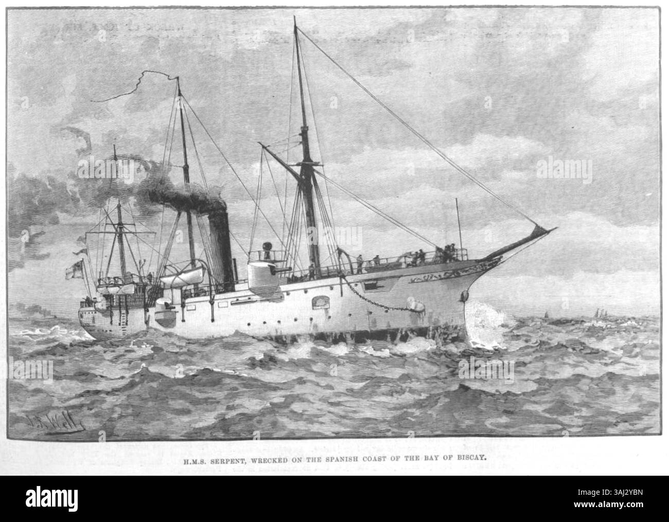 Illustration of the wreck of the HMS Serpent on the Spanish Coast of ...