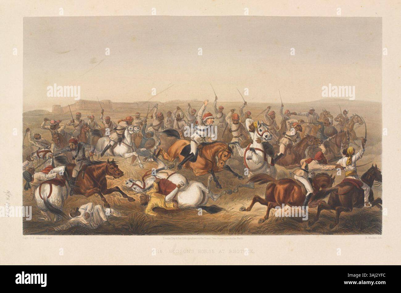 Lithograph depicting Hodson's Horse at Rhotuck during the Indian Mutiny of 1857-1859. The print ...