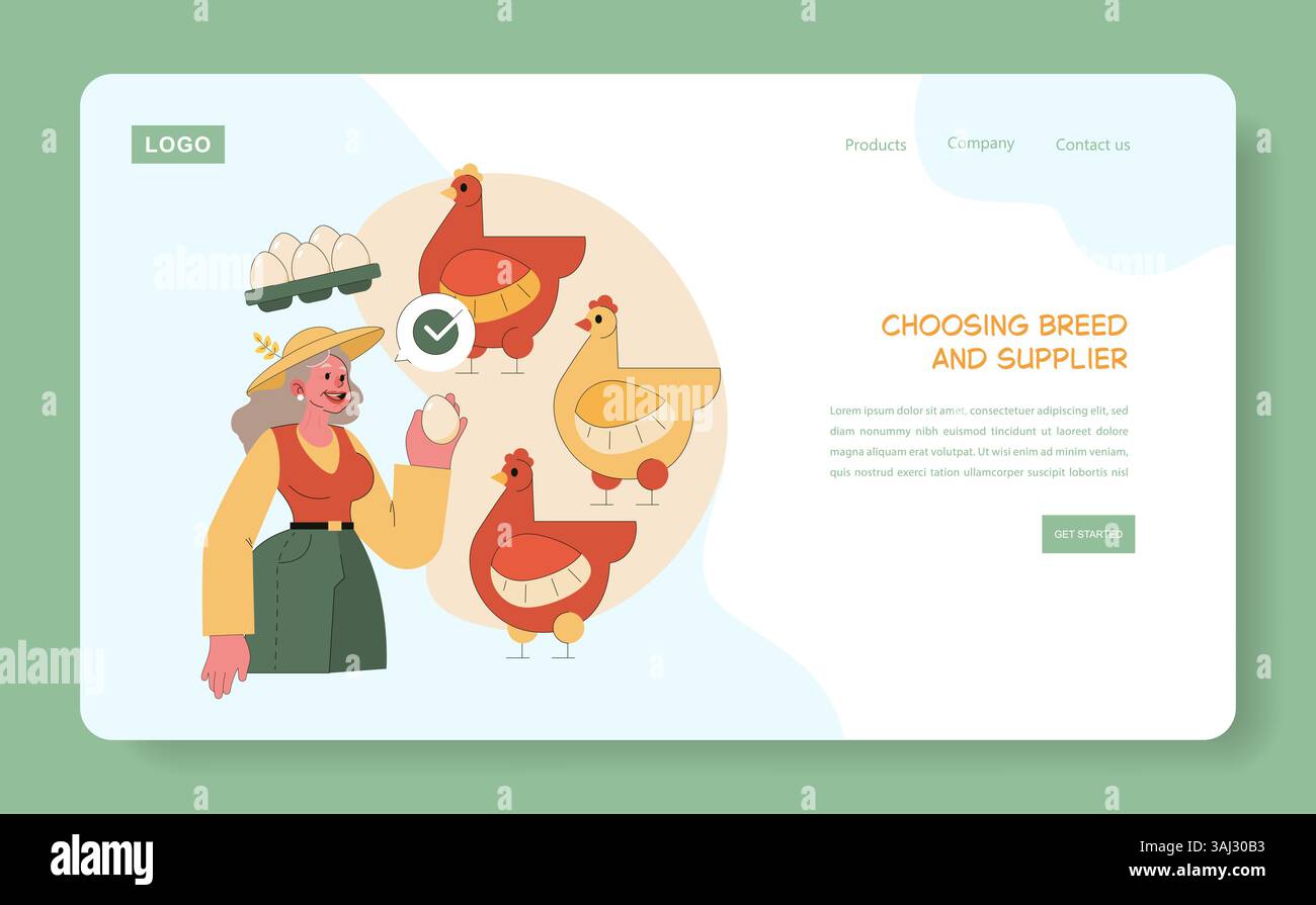 Egg Farm concept. A farm illustration showcasing a woman holding an egg ...