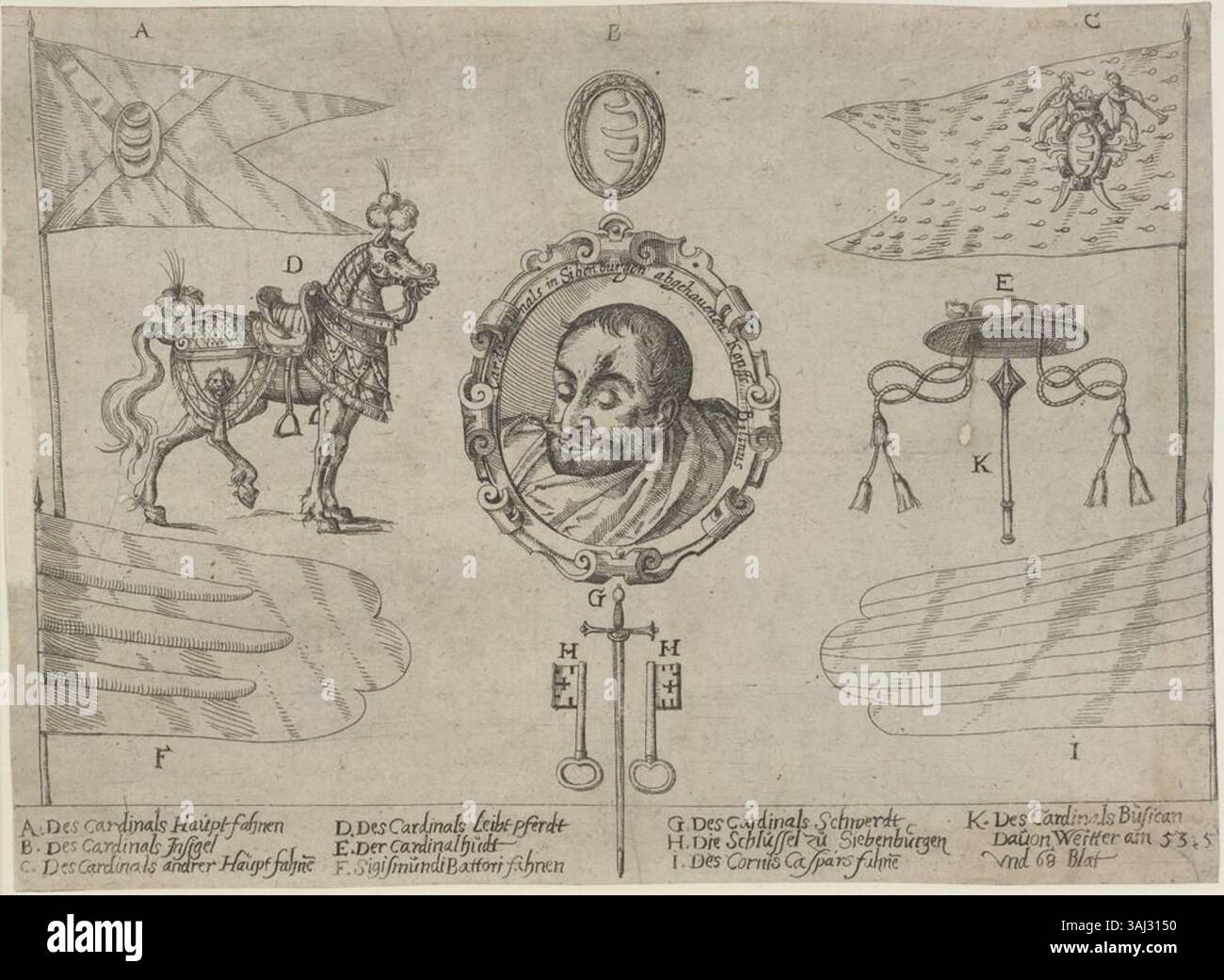 A 1599 work by Georg Keller depicting the severed head of Cardinal Andreas Báthory, showcasing ...
