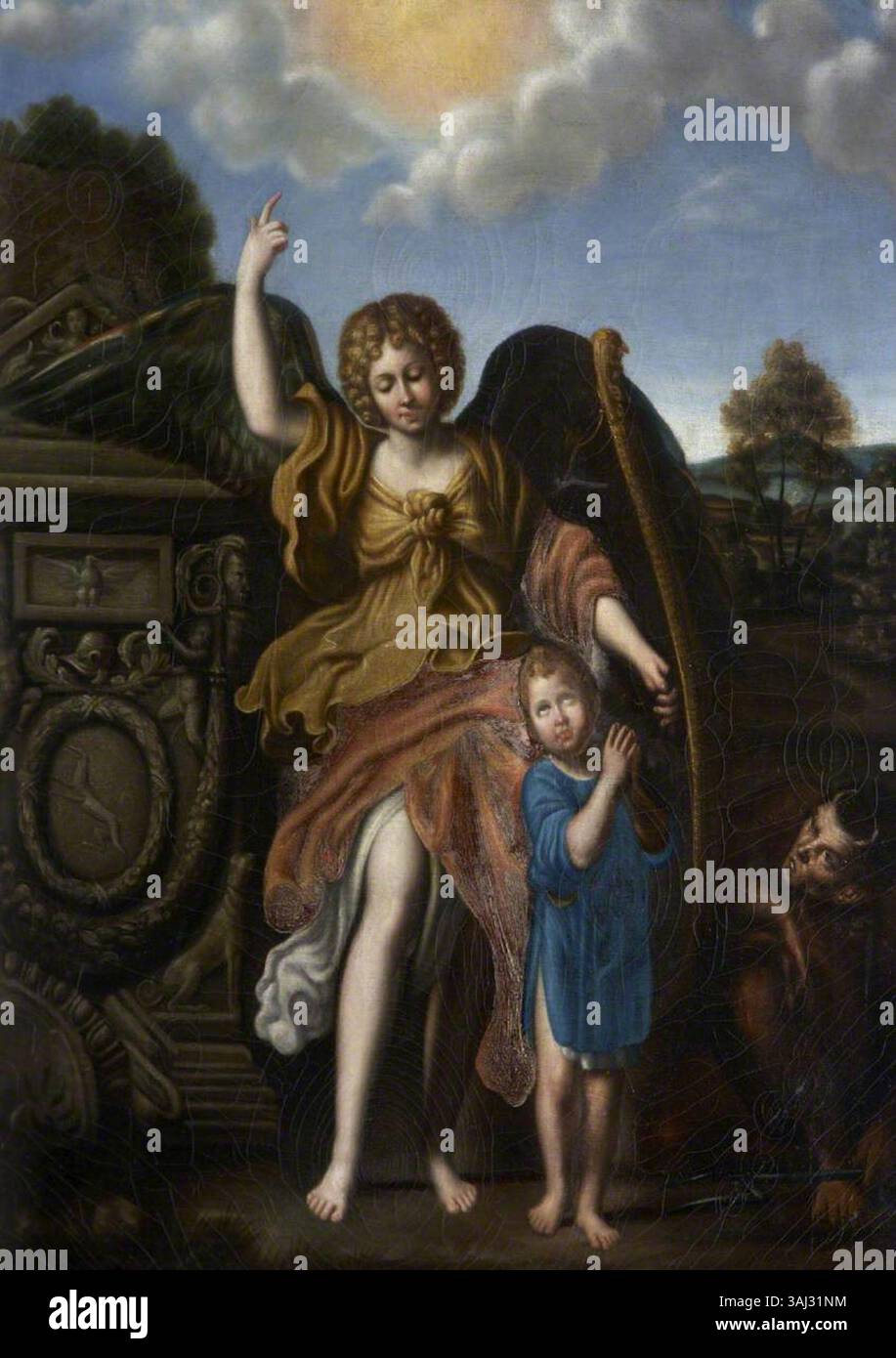 This religious artwork, after Domenichino, illustrates the biblical ...
