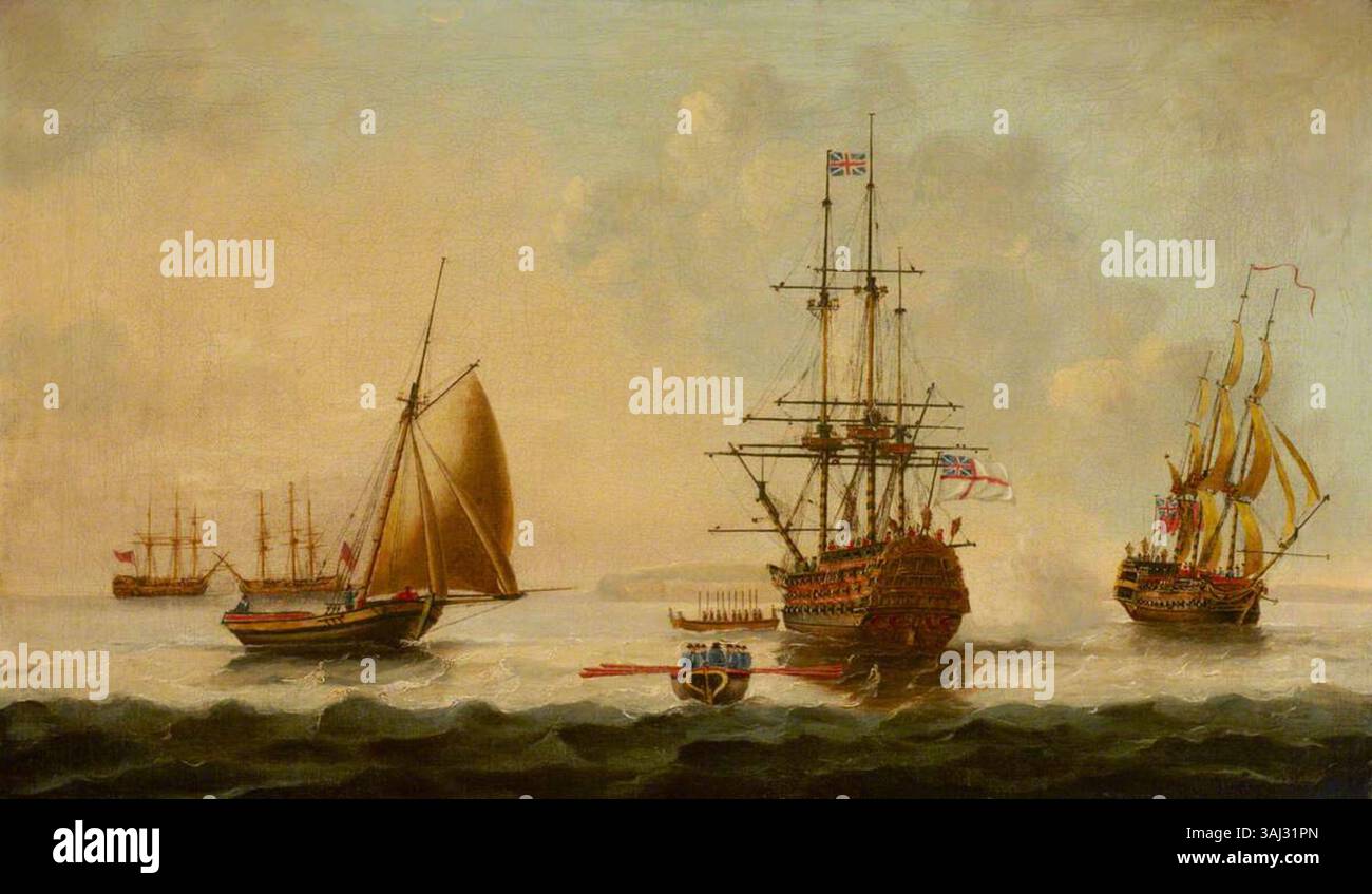 This 18th-century Dutch painting depicts English warships at anchor ...