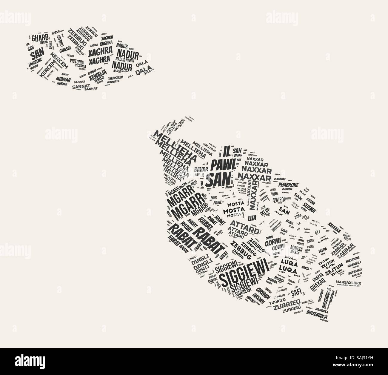Malta Word Cloud. Country with regions division. Malta typographic text ...
