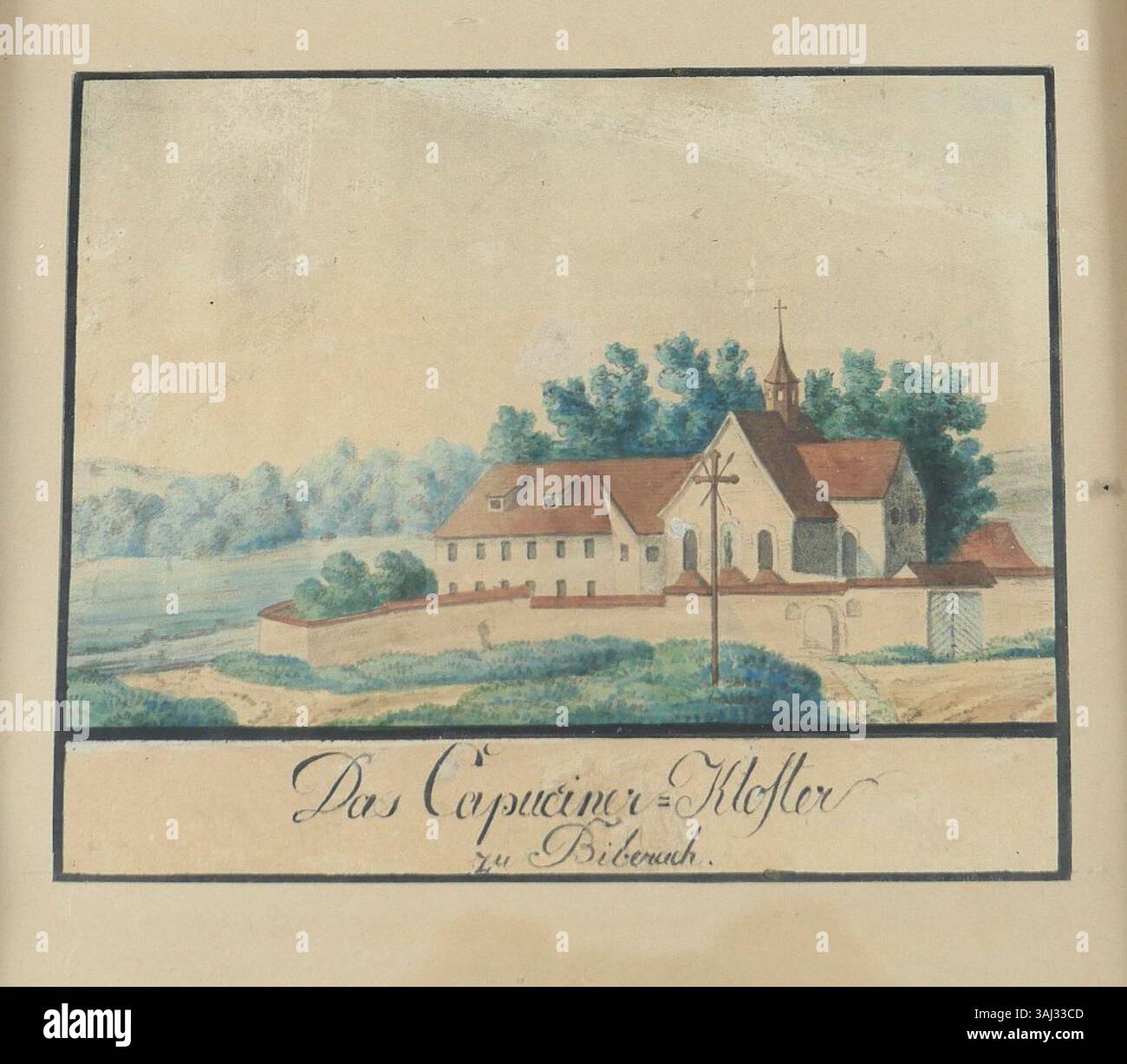 This watercolor lithograph depicts the Kapuzinerkloster (Capuchin ...