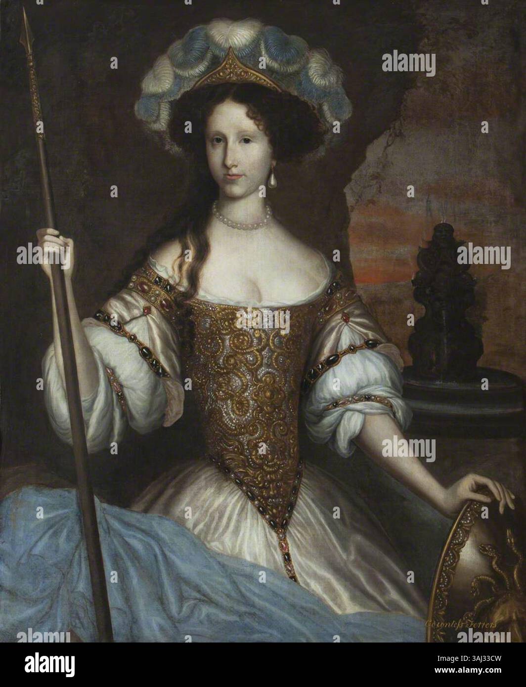 This oil painting, created circa 1671, depicts Elizabeth Washington ...
