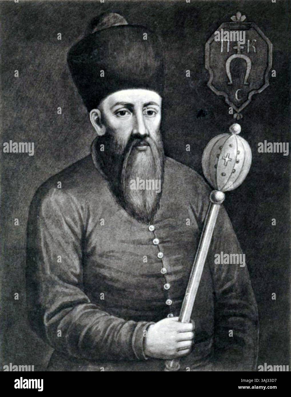 A 1885 reprint of the portrait of Petro Konashevych-Sahaidachnyi, a ...