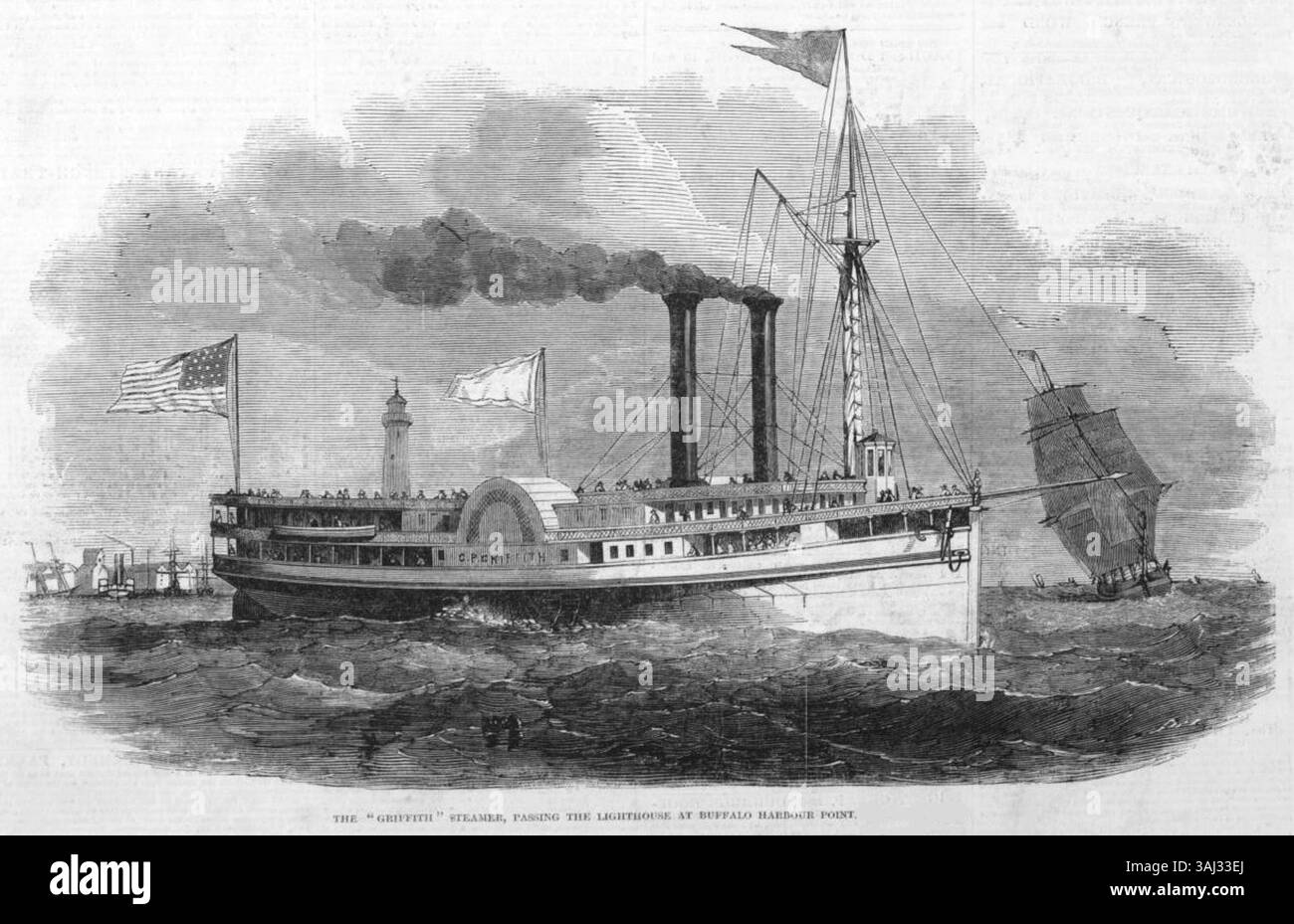 The 'Griffith' Steamer, depicted in this 1850 print, passes the ...