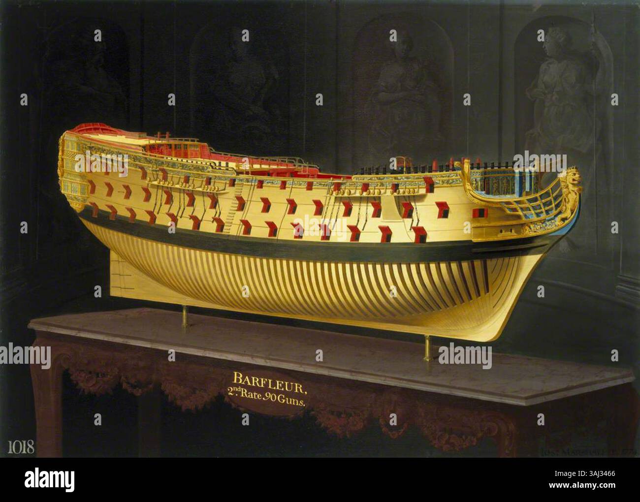 Painting of HMS 'Barfleur' by Joseph Marshall, created in 1774. The oil ...