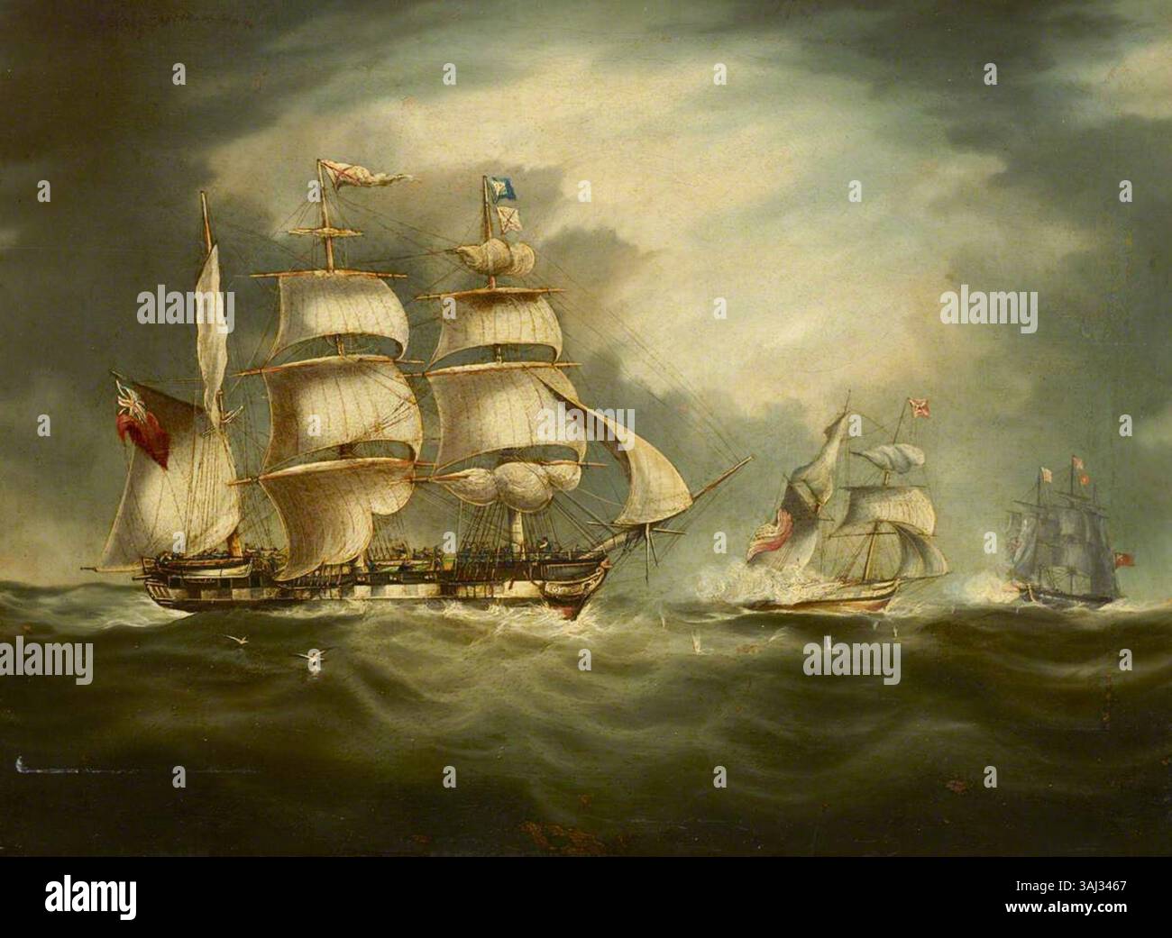 This 19th-century oil painting depicts the dramatic moment of the ...