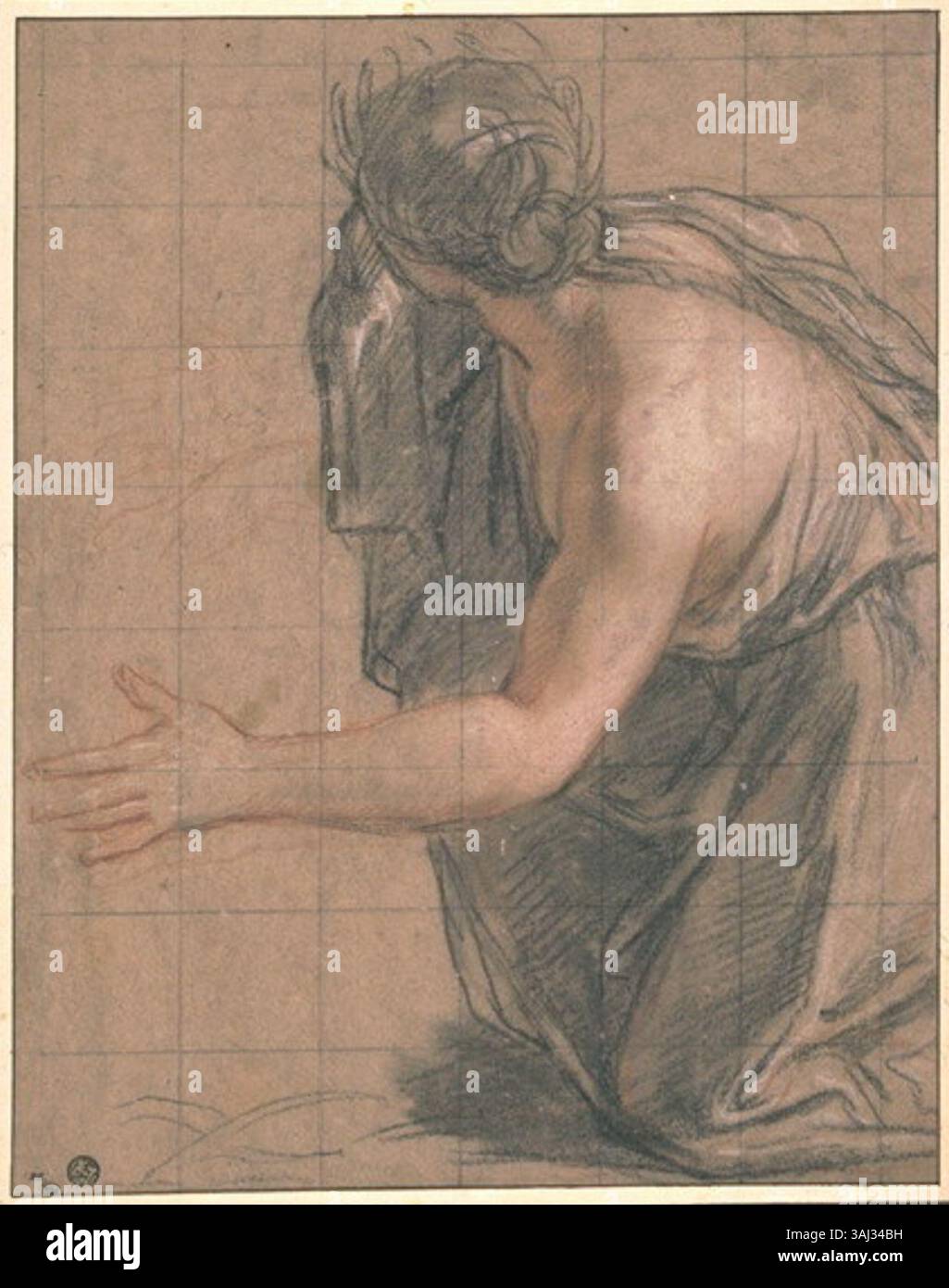 Antoine Coypel's drawing 'Draped Woman Kneeling, Turned Away and ...
