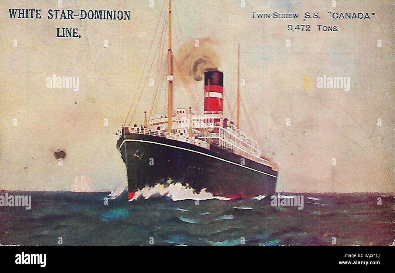This circa 1896 postcard features the SS Canada, a twin-screw steamship ...