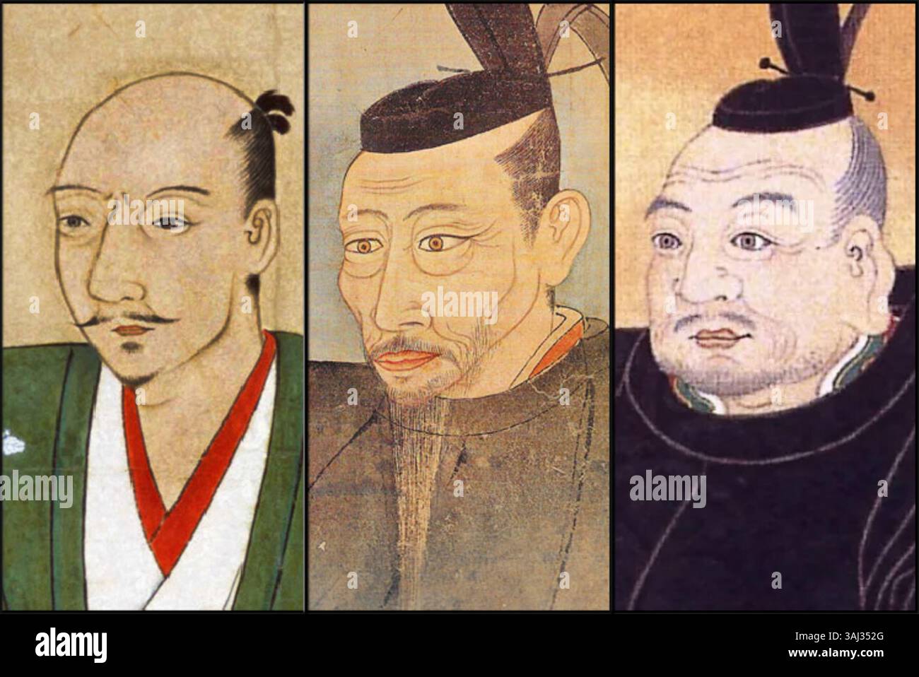 This combined portrait, titled The Three Unifiers of Japan, depicts Oda ...
