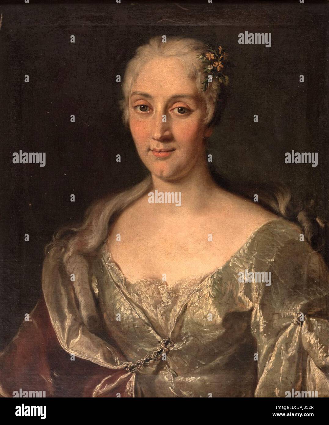 This 1726 oil painting by Johann Rudolf Huber portrays Anna Maria Weyermann, wife of Samuel ...