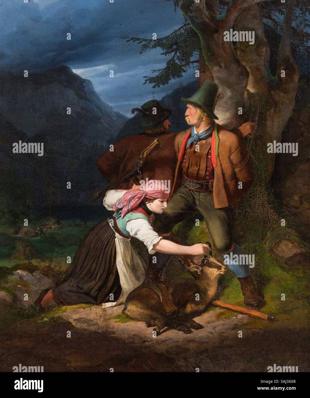 The 19th-century painting 'Die Befreiung des Wilderers' depicts a ...