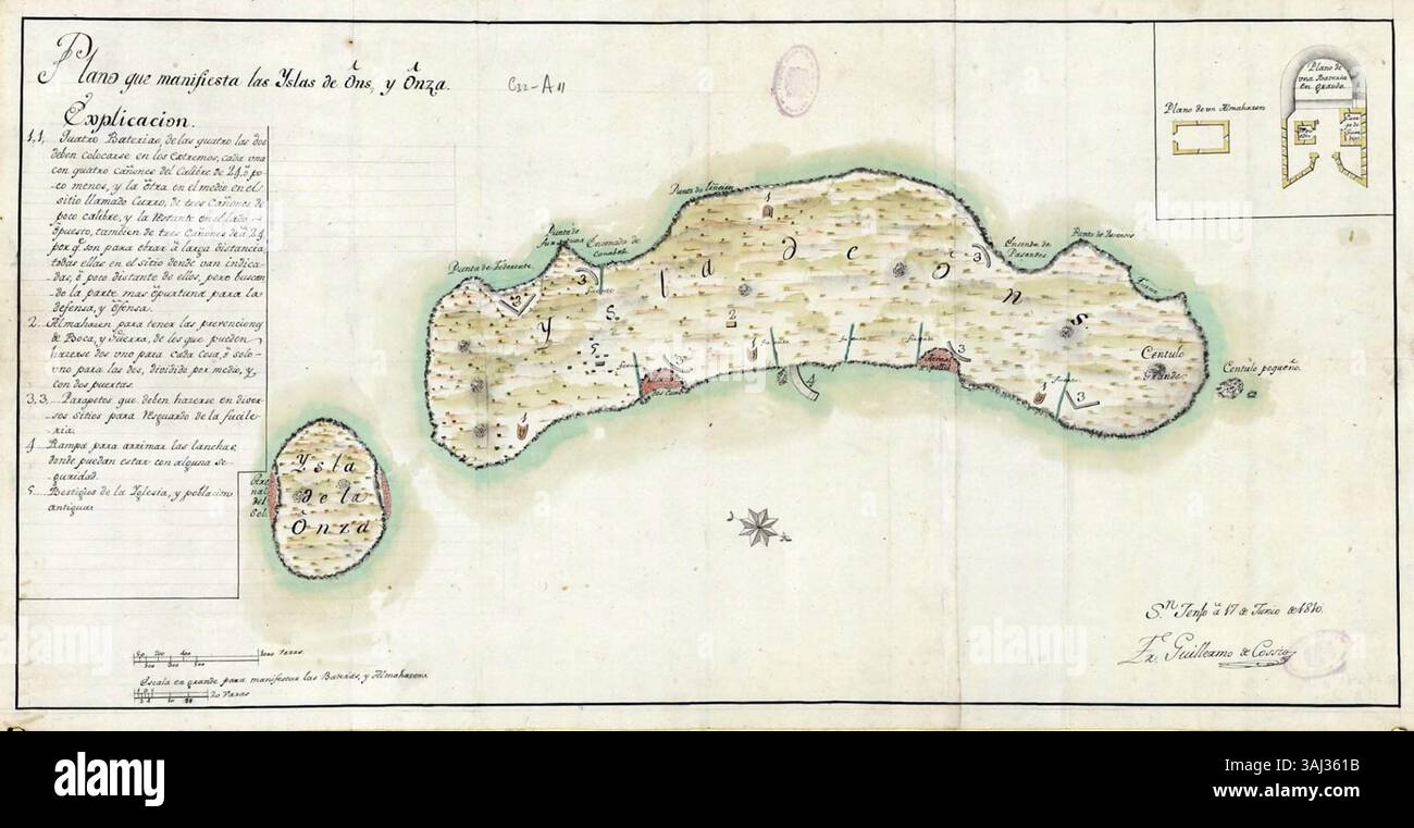 A map of the Ons and Onza Islands, created in 1810 by Frei Guillermo de ...