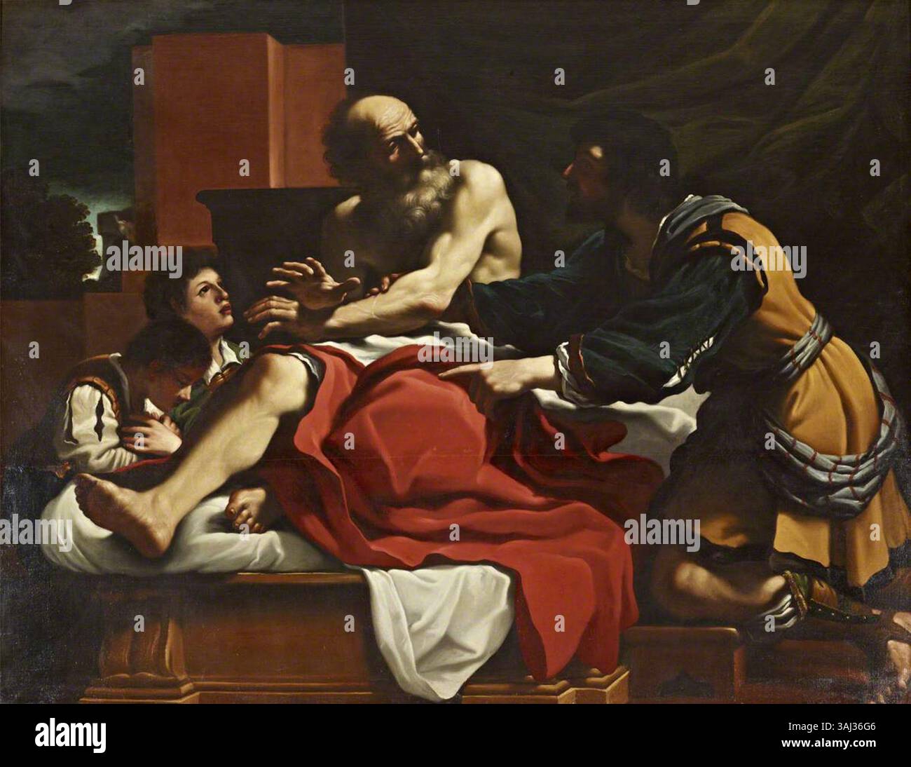 An oil painting after Guercino, 'Jacob and Joseph with His Sons, Ephraim and Manasseh ...