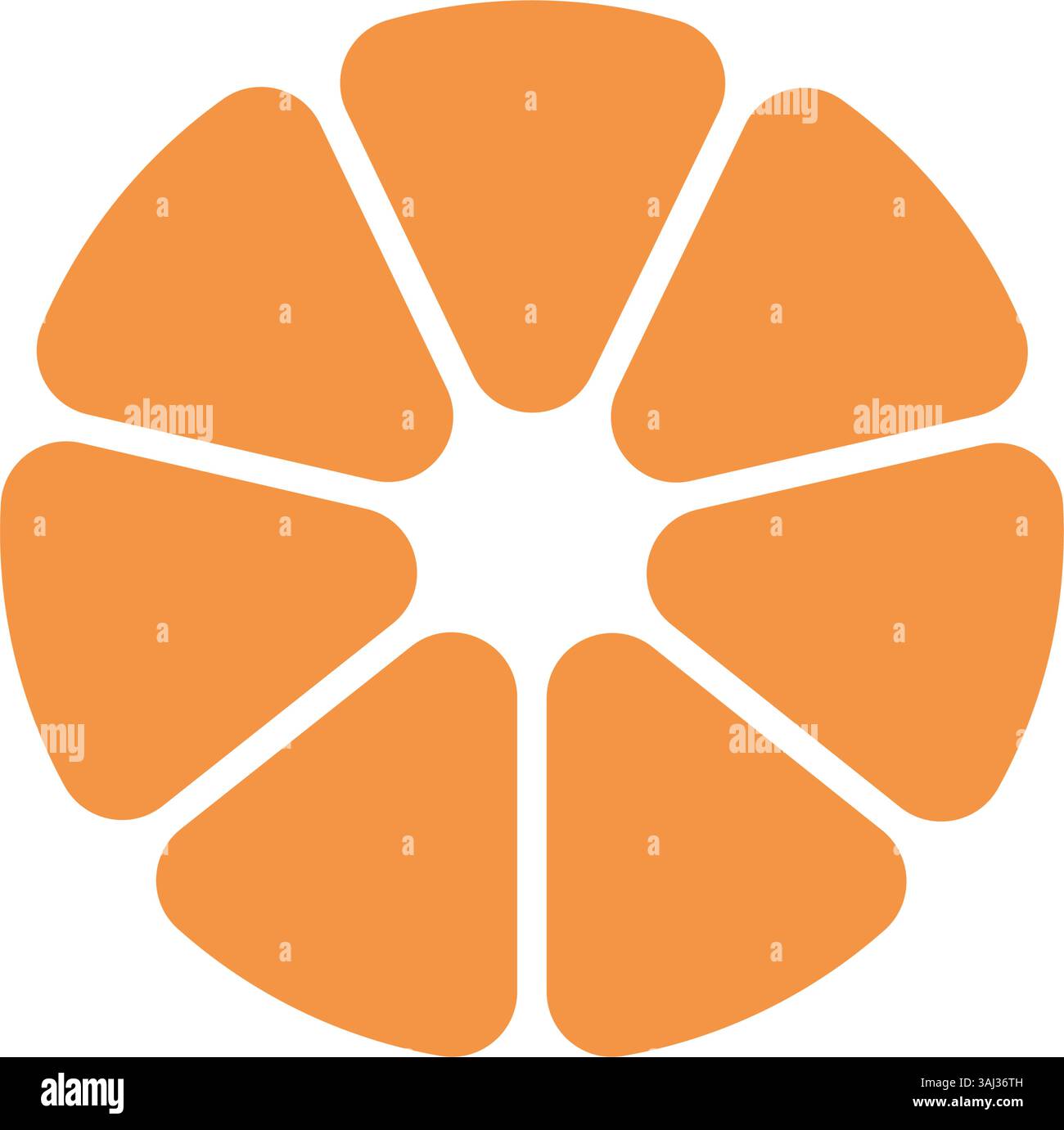 Circle division infographic icon. Pie chart divided seven equal parts. 7 sectors with rounded ...