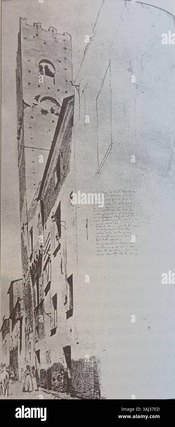 Alfredo D'Andrade's 1883 historical sketch depicts the Torre dei Grifi ...