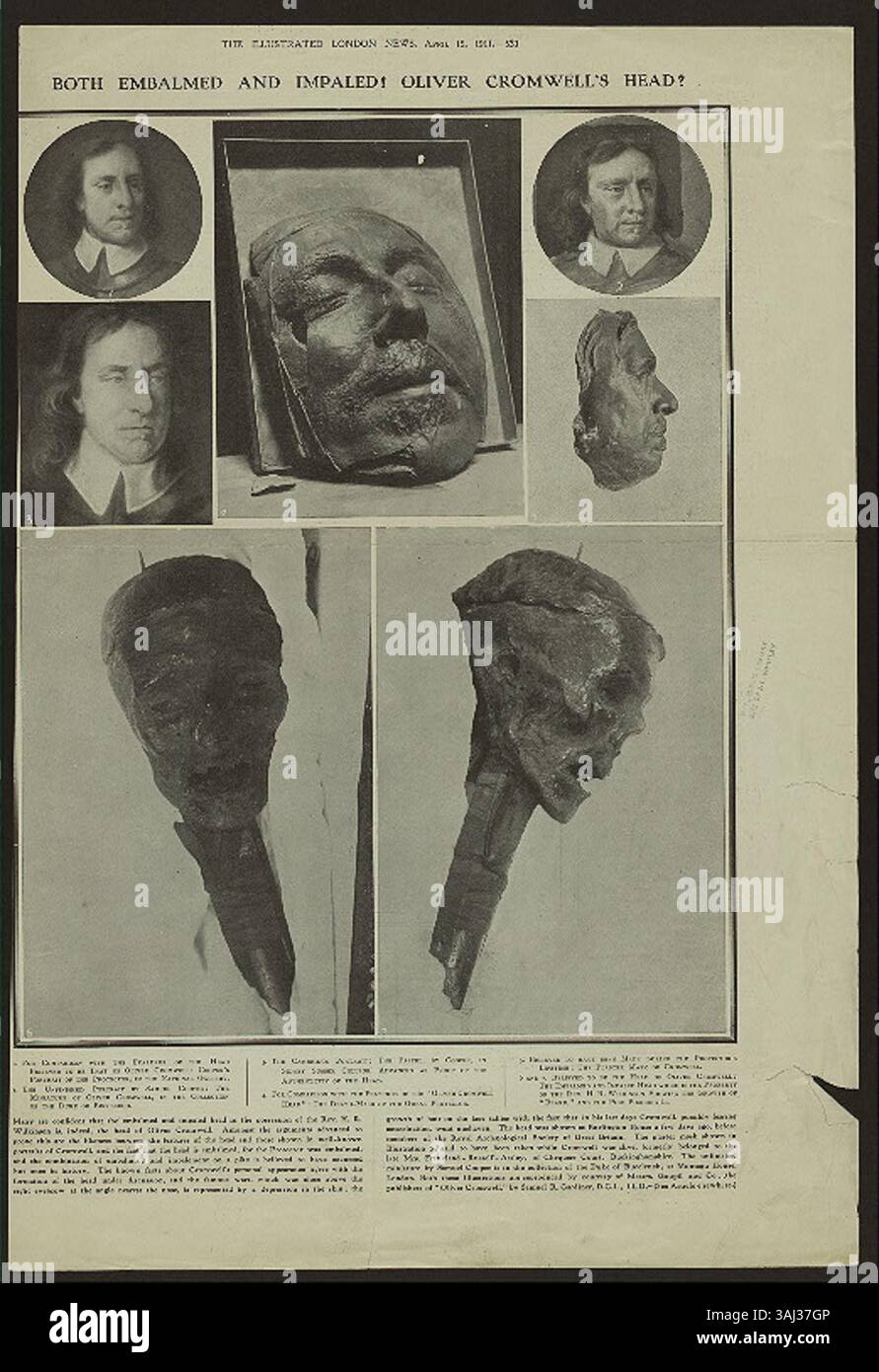 Photos from a 1911 news article featuring Oliver Cromwell’s death mask ...