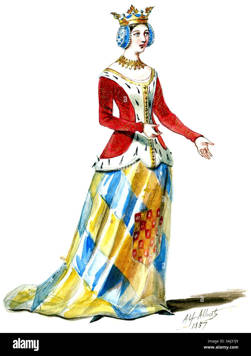This costume design by Alfred Albert from between 1856 and 1858 features the character of ...
