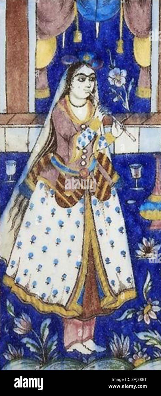 This 19th-century Qajar Iranian tile features an image of a woman ...