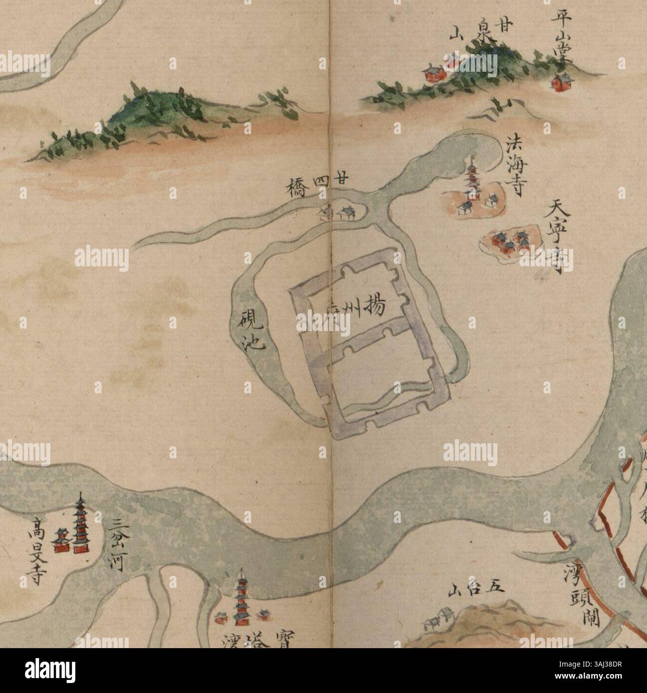 The 1884 map titled 'Yangzhou in the Quancaoyundaotu' depicts a west ...