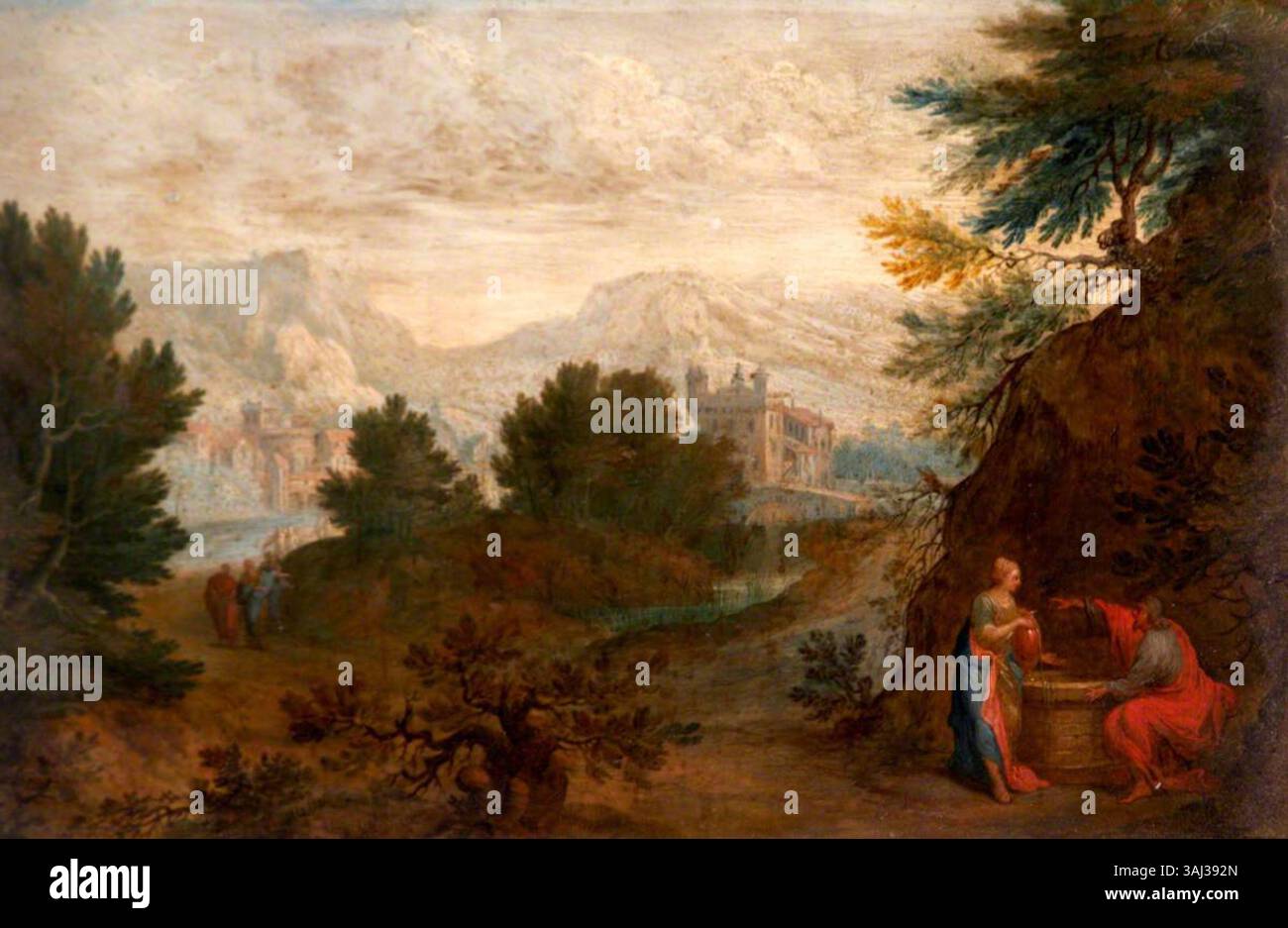 A landscape painting from the Flemish School depicting Christ and the ...