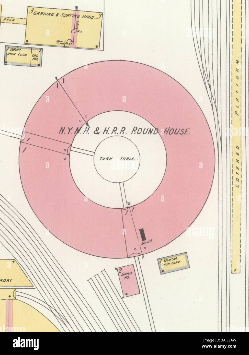 This 1899 Sanborn Fire Insurance Map illustration depicts a railroad ...