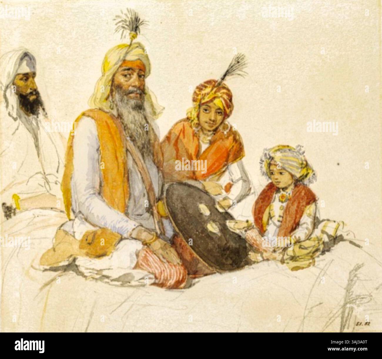 A 1857 painting by William Carpenter of Tej Singh with his son and nephew, capturing a family ...
