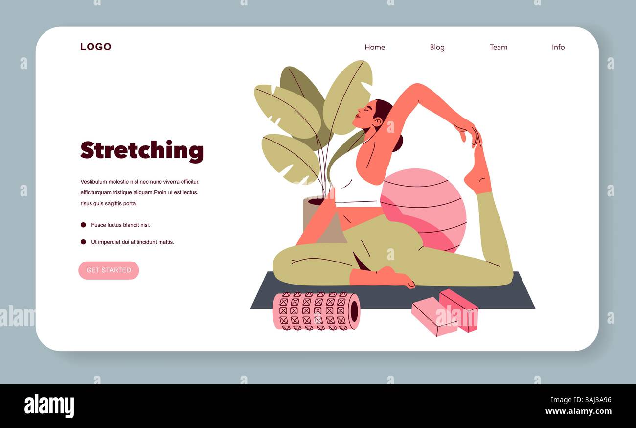 Pilates illustration showcasing a woman stretching with fitness ...
