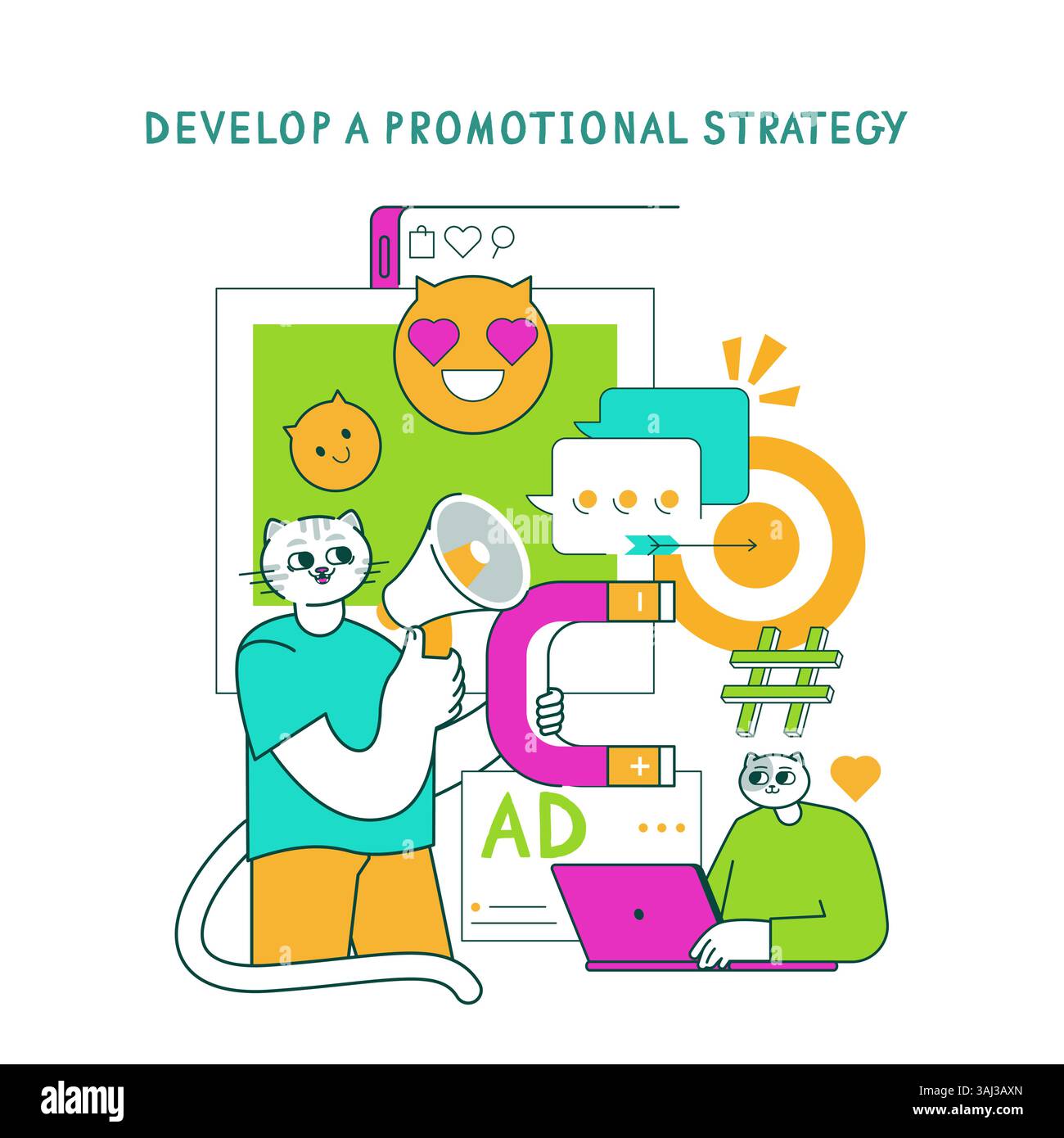 Product marketing strategy using visual communication. A cat promotes ...