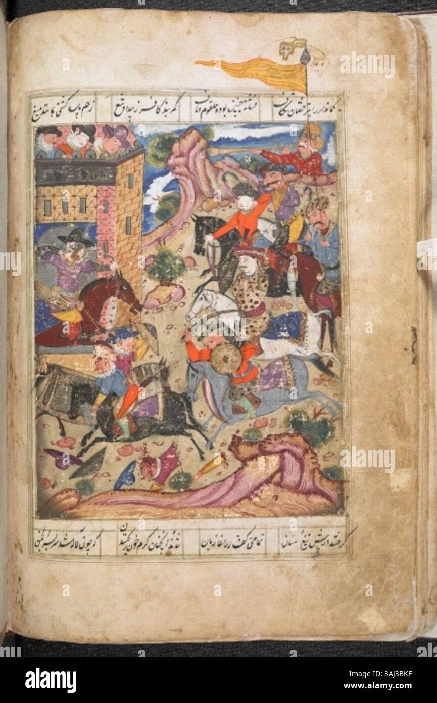 This Persian miniature from 1697 depicts the conquest of the fortress ...