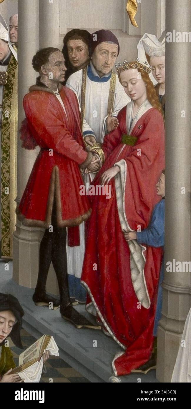 The Seven Sacraments Altarpiece, painted by Rogier van der Weyden between 1445 and 1450, depicts ...