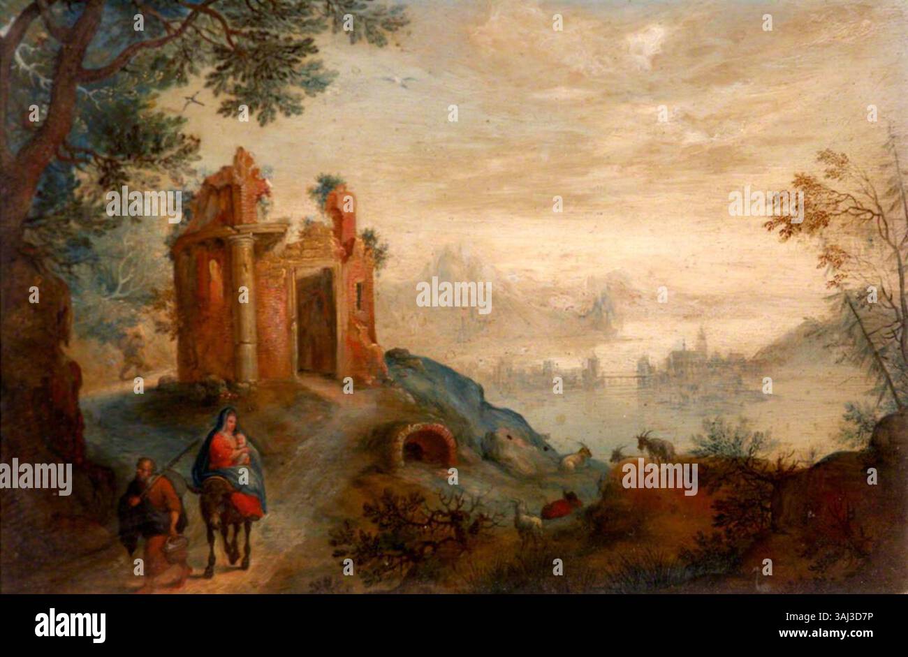 This circa 1600 Flemish painting depicts the Flight into Egypt with the ...