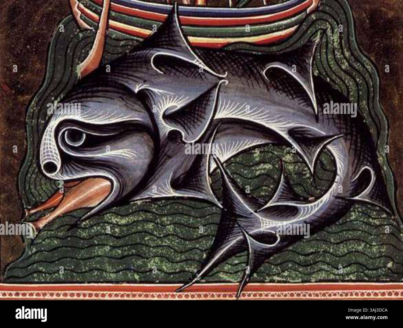 12th-century Bestiary manuscript detail showing an illustration of a ...