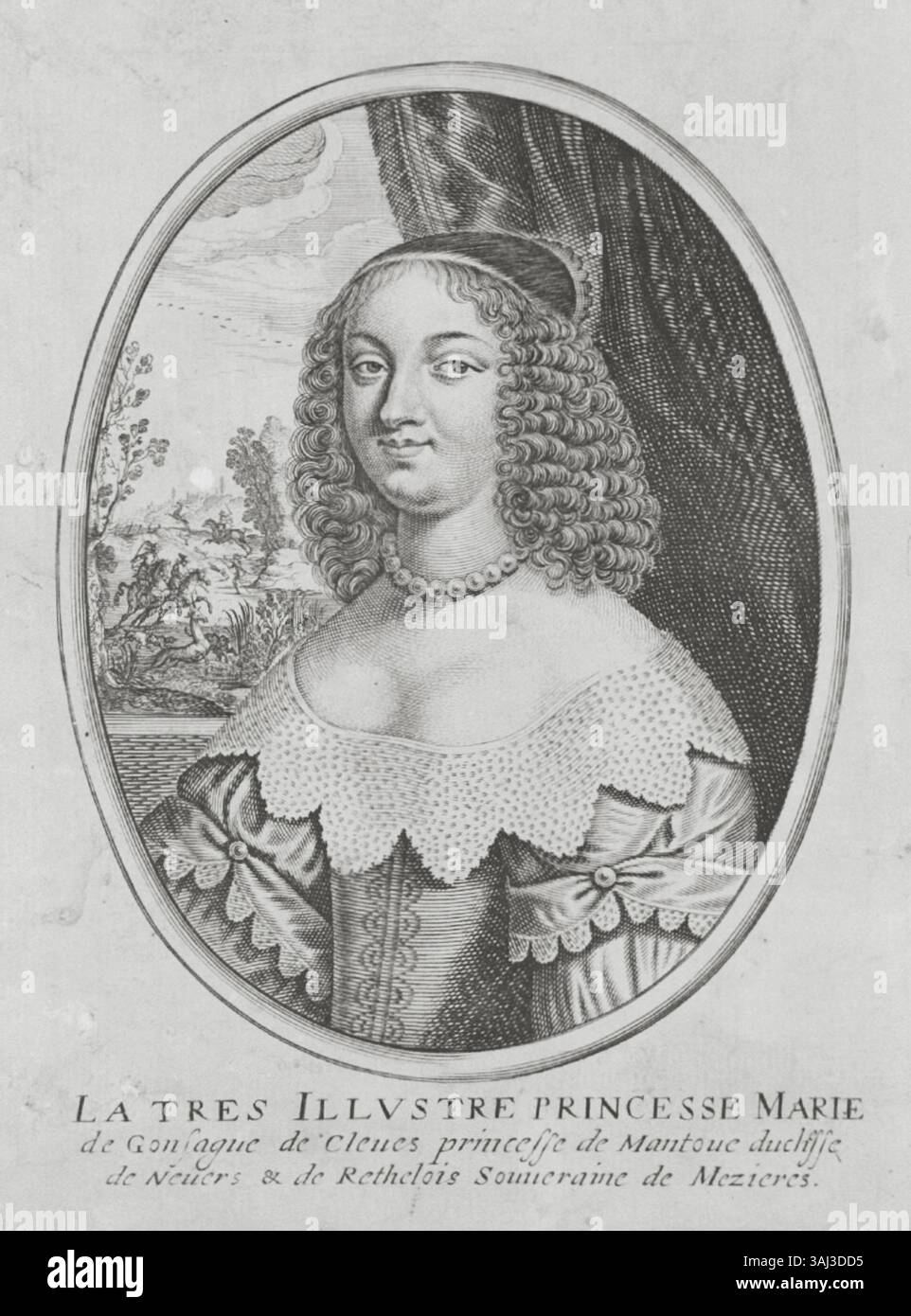 This 17th-century engraving depicts Marie de Gonzague, the Princess of ...