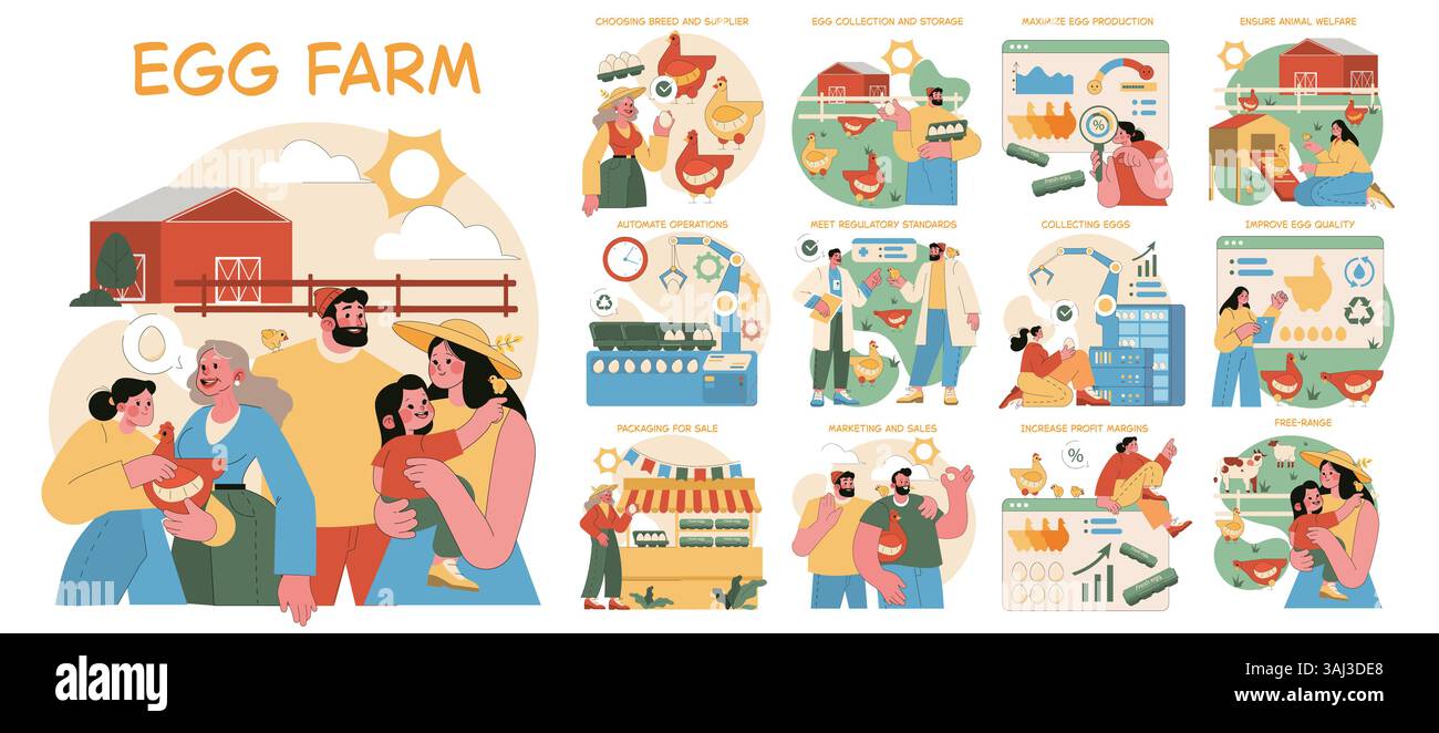 Egg Farm illustration showcases the various aspects of egg production ...