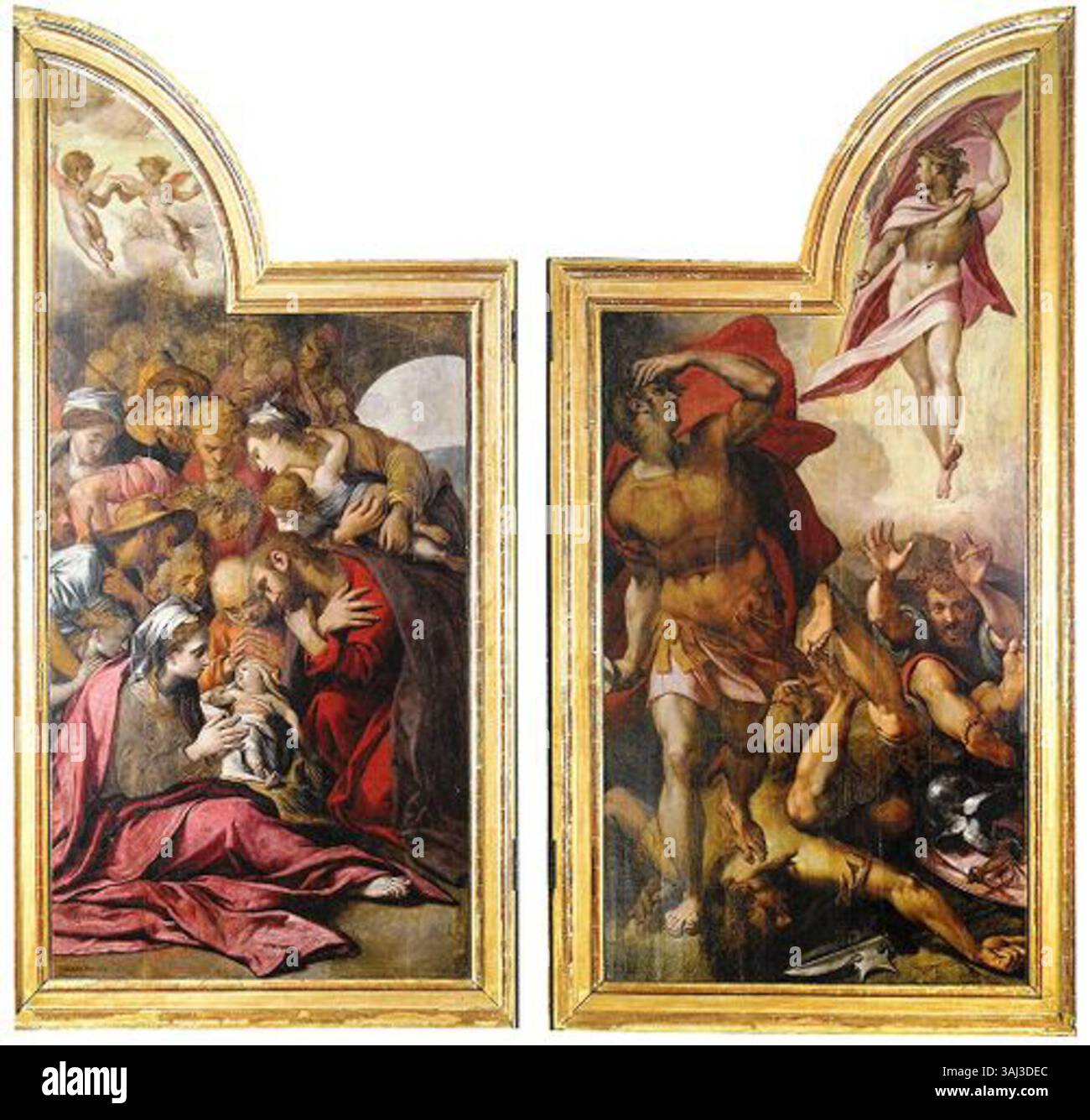 The inner doors of Anthonie Blocklandt van Montfoort's Pentecost triptych feature 'The Nativity ...
