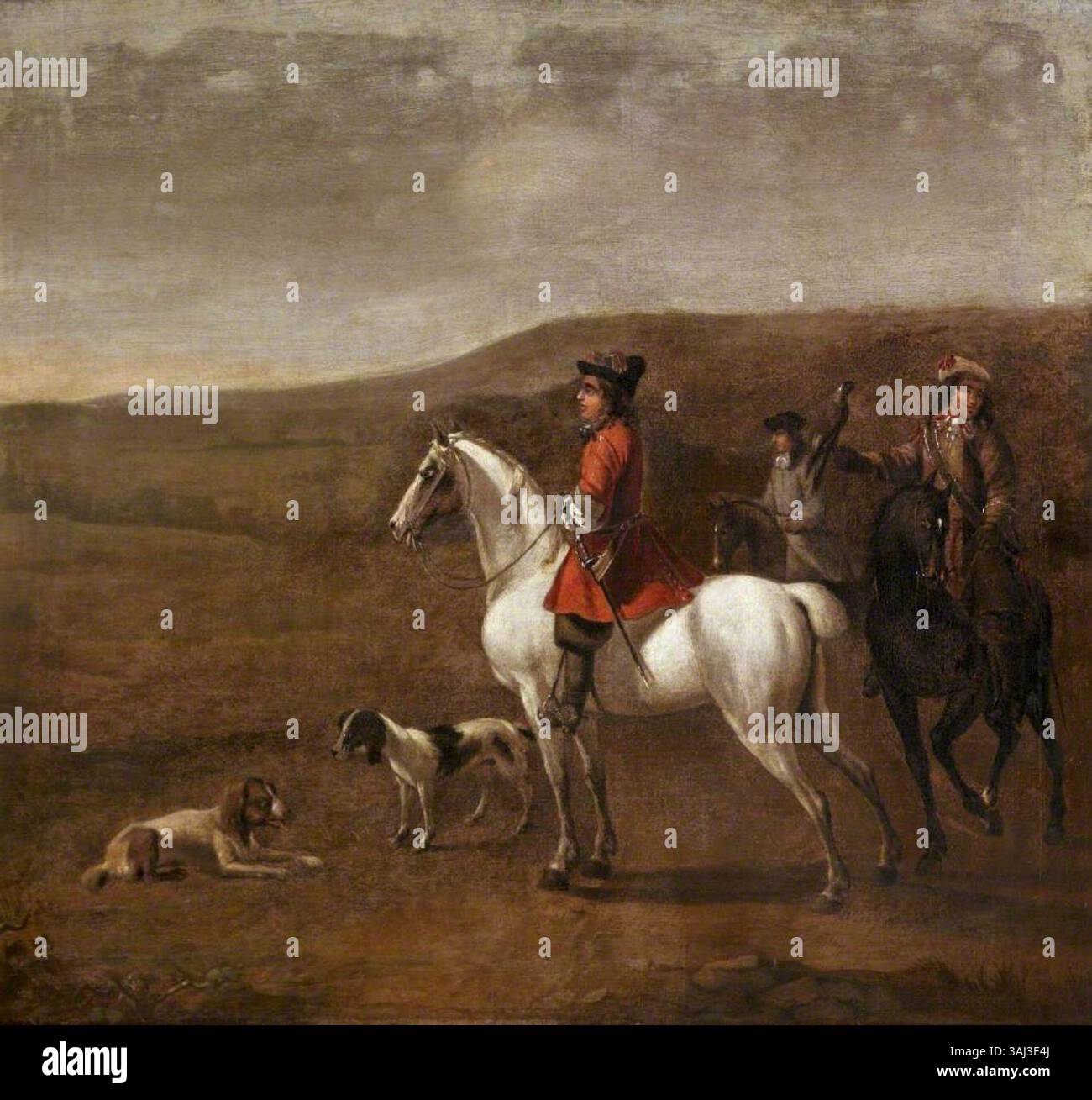 A 1673 painting by Goddard Dunning depicting a hawking party. The oil ...