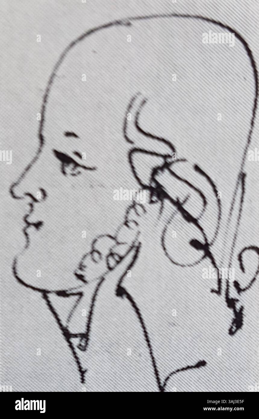 'Självporträtt' (Self-portrait) by Johan Adam von Gerdten, drawn in ink ...