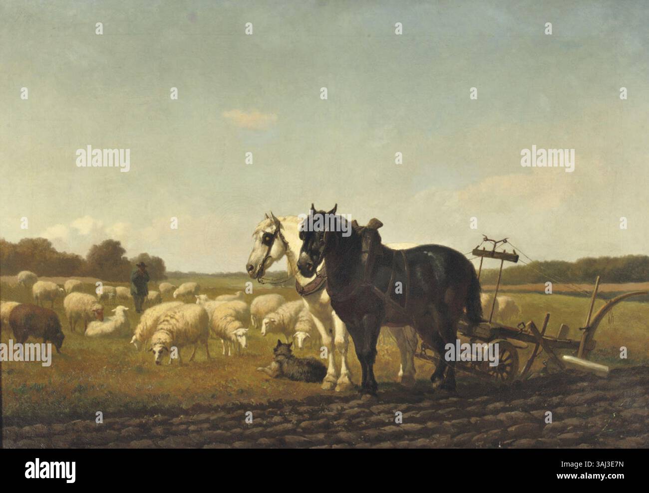 This painting by Edward Woutermaertens, The Plough-Team, created between 1840 and 1897, depicts ...