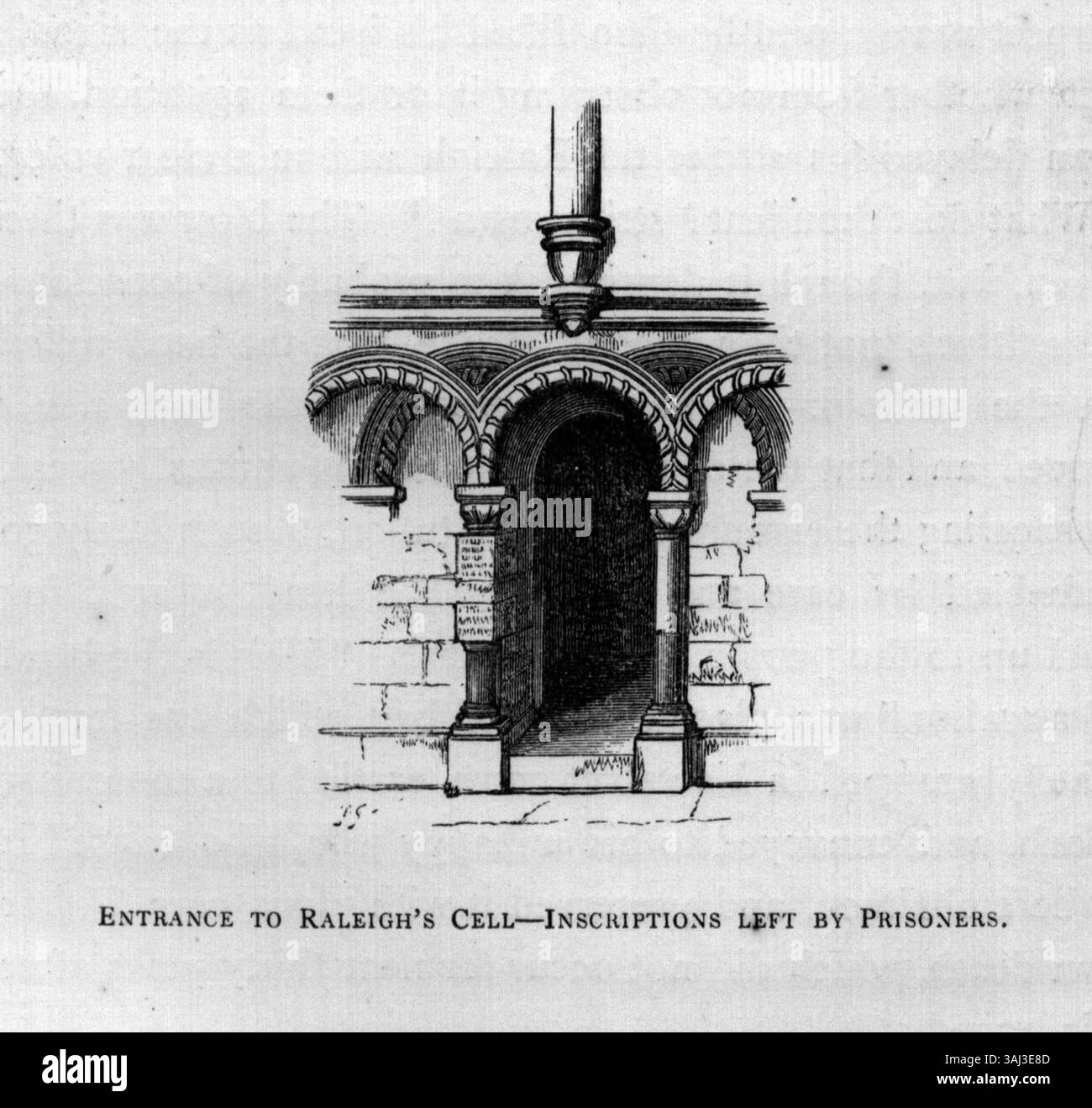 Illustration of the entrance to Sir Walter Raleigh's cell in the Tower ...