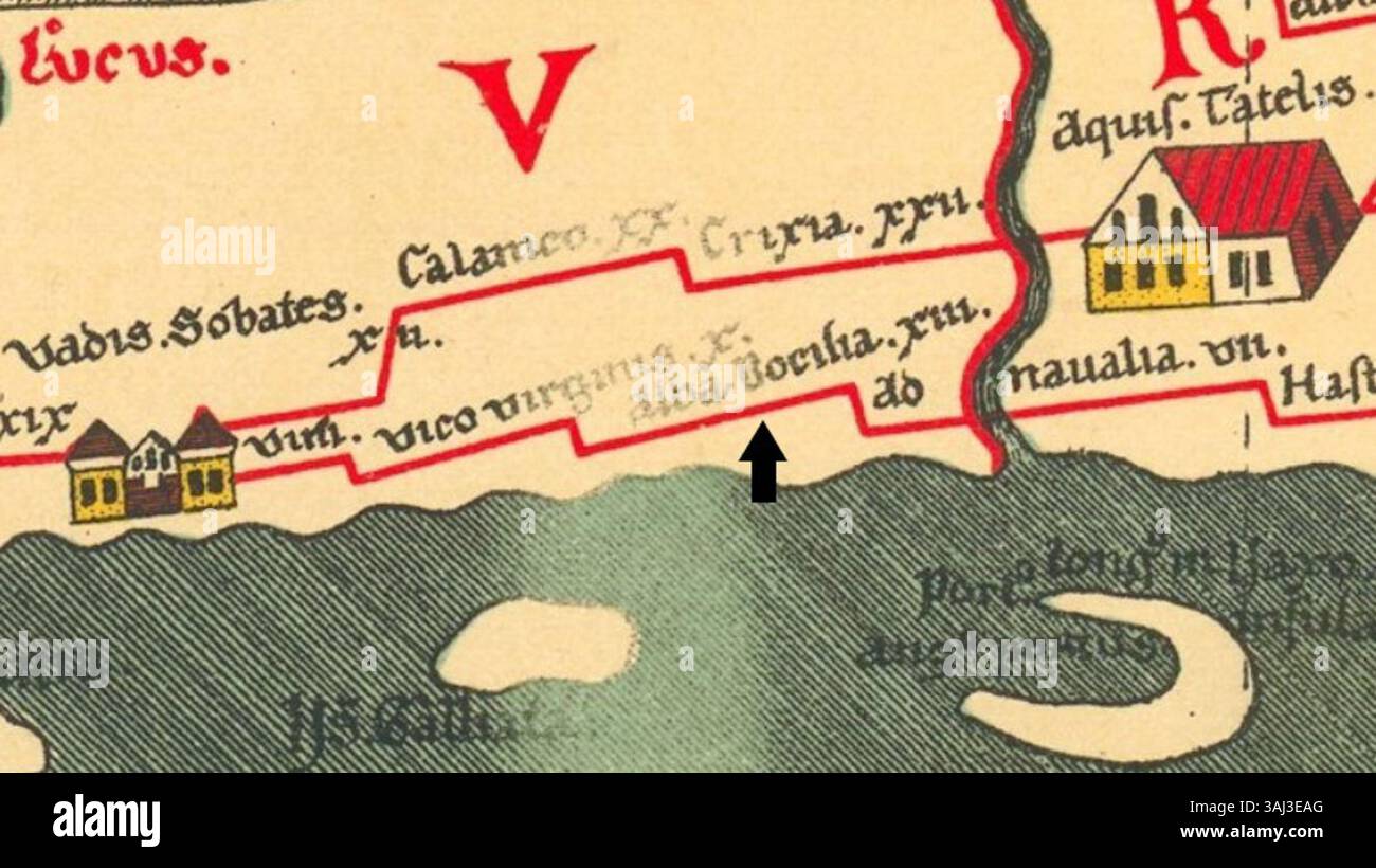 The Tabula Peutingeriana, a Roman road map, features the mansio of Alba ...