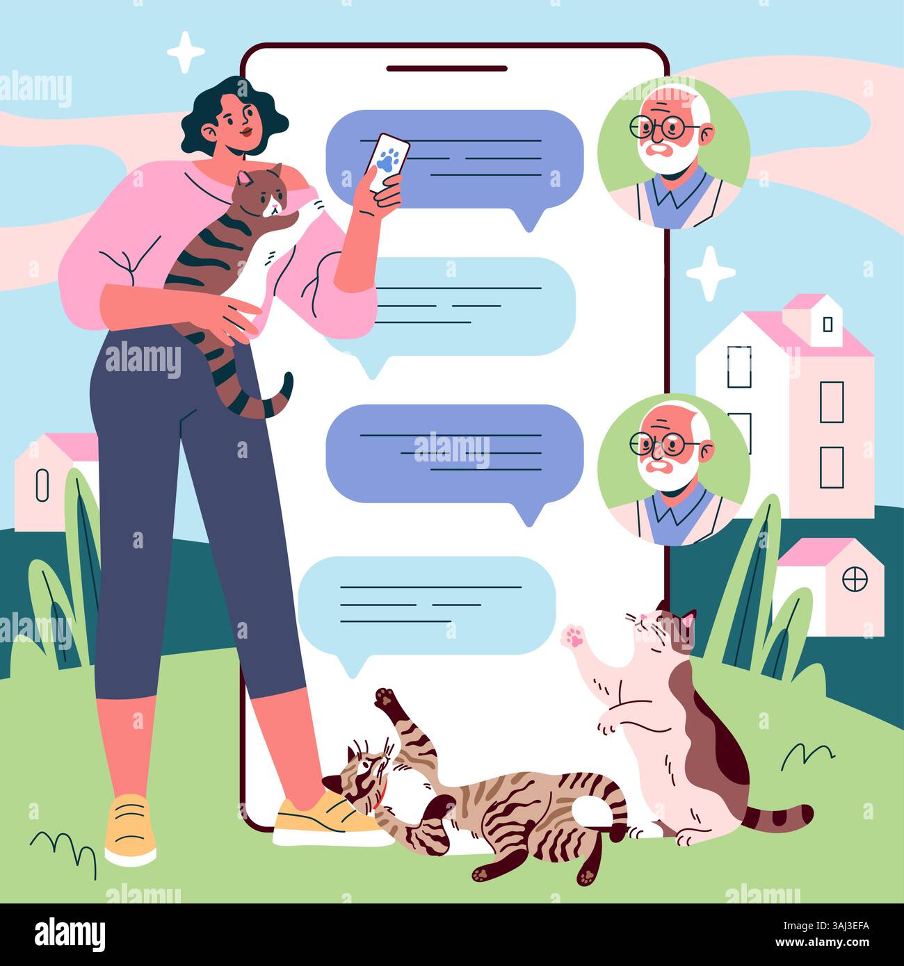 AI Vet Consultant illustration. A person interacts with a mobile device ...