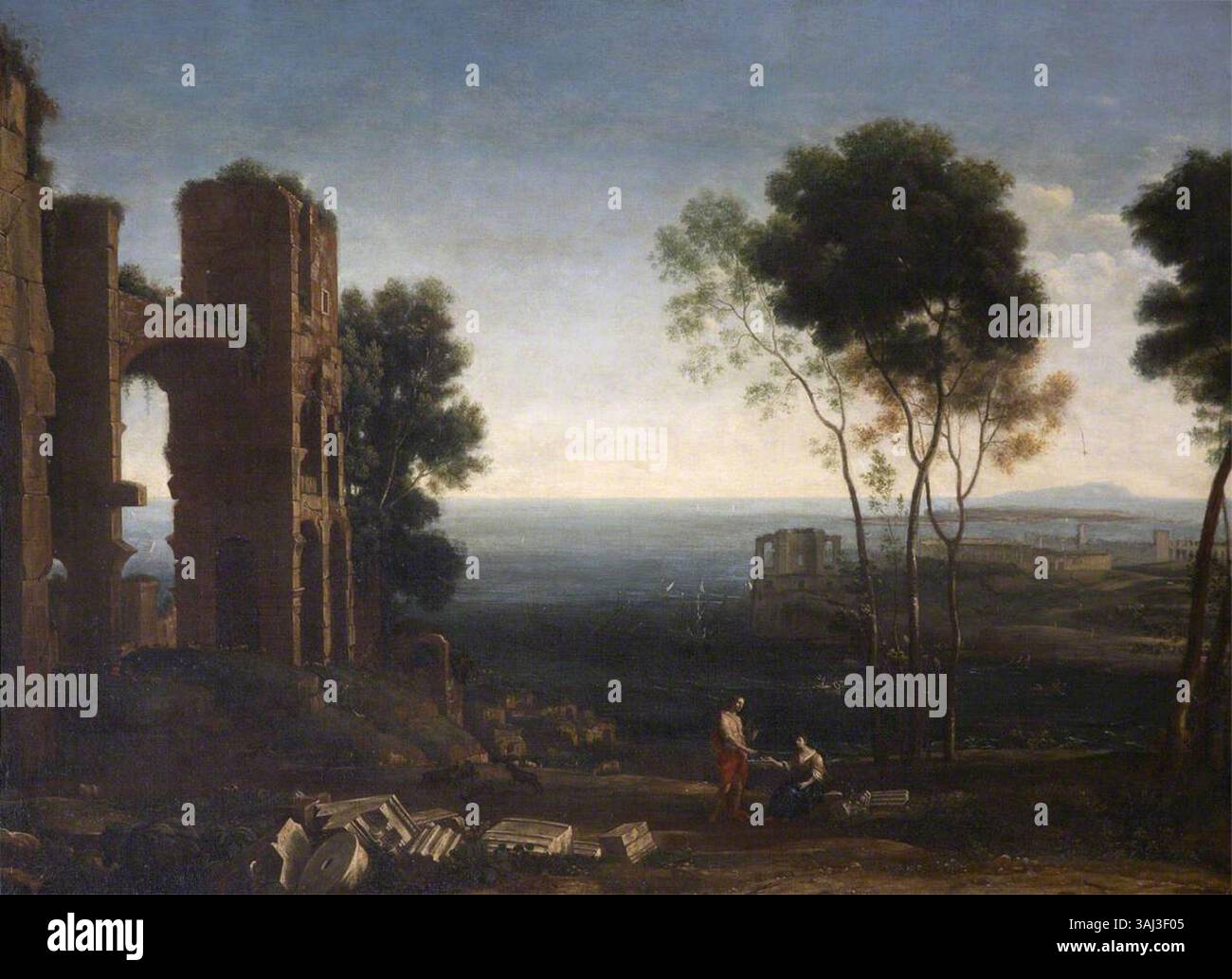 This landscape painting, created after Claude Lorrain, depicts Apollo ...