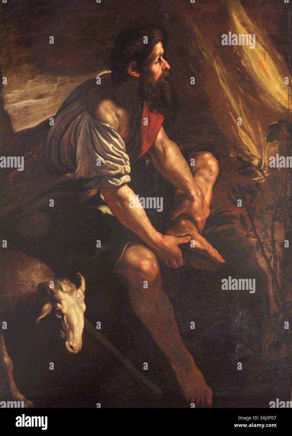 A religious painting, depicting Moses and the Burning Bush, created in ...