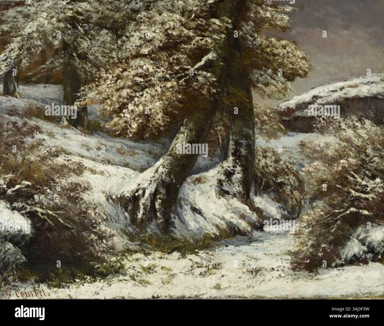 Gustave Courbet's circa 1865 oil painting, Trees in the Snow, captures ...