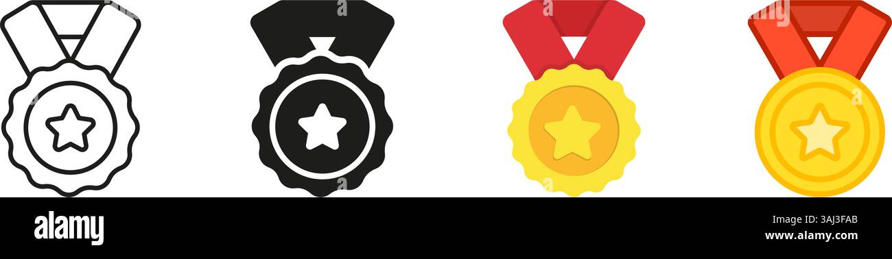 Award Medal Line And Solid Icon Set. Prize Star Emblem Symbol ...